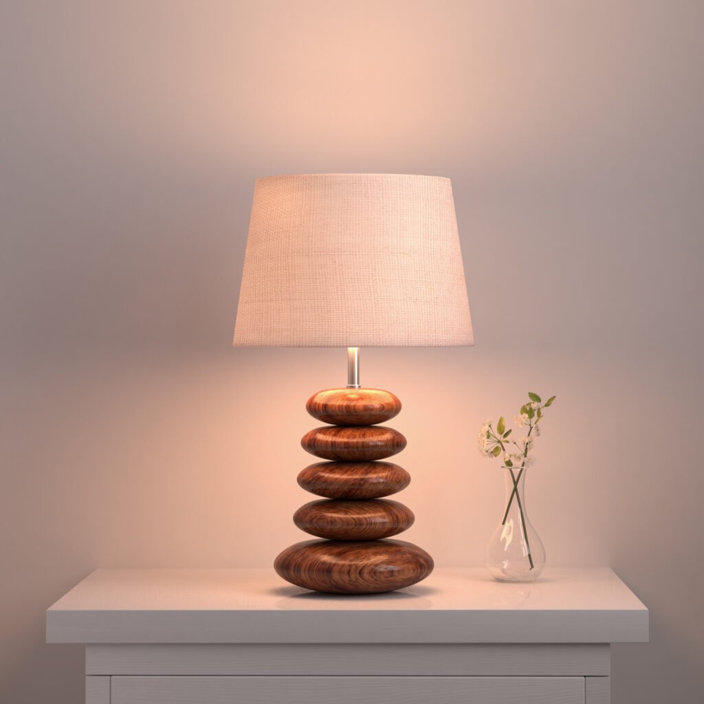 Wooden Pebble Table Lamp with 10 inches Lampshade - MadeWithLuv